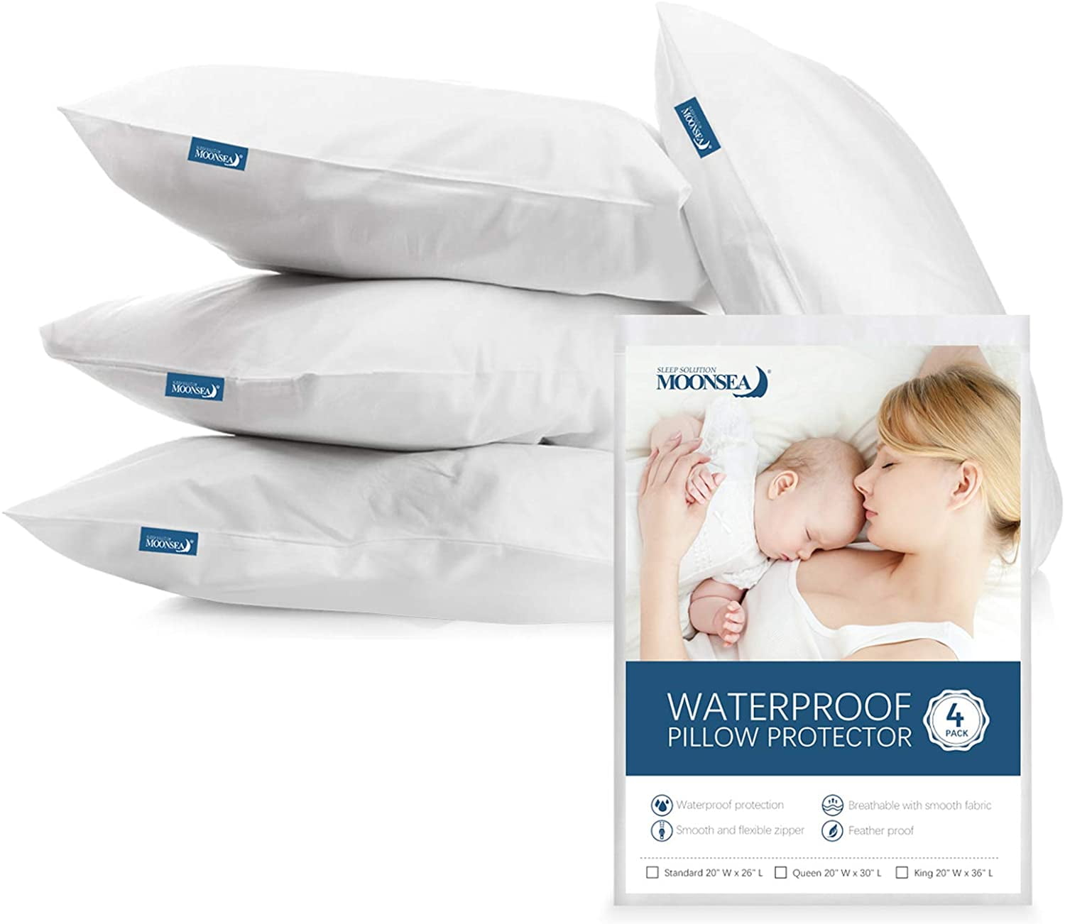 Moonsea, Waterproof King Pillow Protectors, 20x36 inch, 4 Pack ...