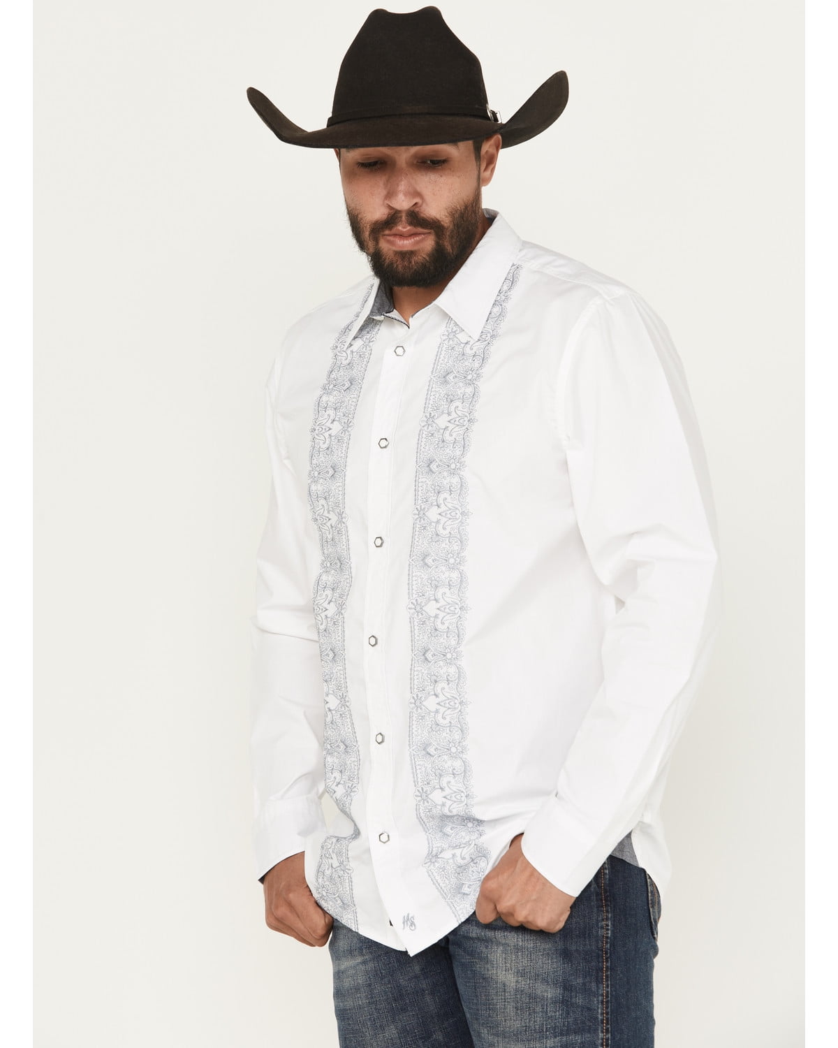 Moonshine Spirit Men's Heart Embroidered Long Sleeve Snap Western Shirt ...