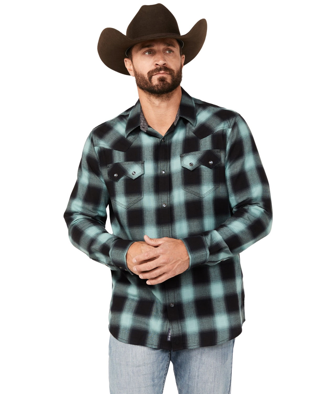 Moonshine Spirit Men's Ombre Plaid Print Long Sleeve Snap Western Shirt ...