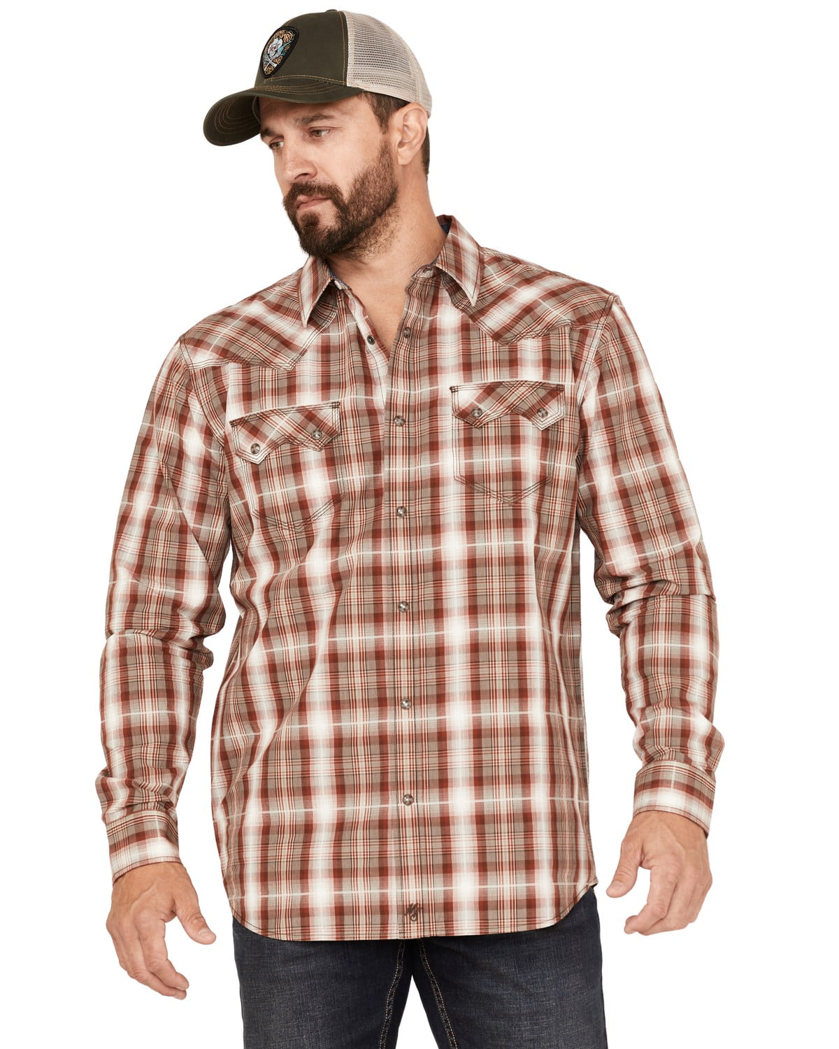 Moonshine Spirit Men's Rusty Gate Plaid Print Snap Western Shirt Rust ...