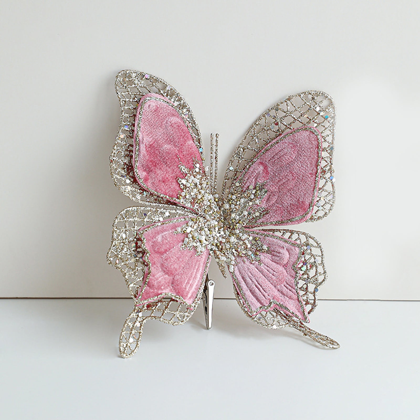 Moonsky Christmas Tree Clip, Frosted Flocked Bow with Attached Spring ...