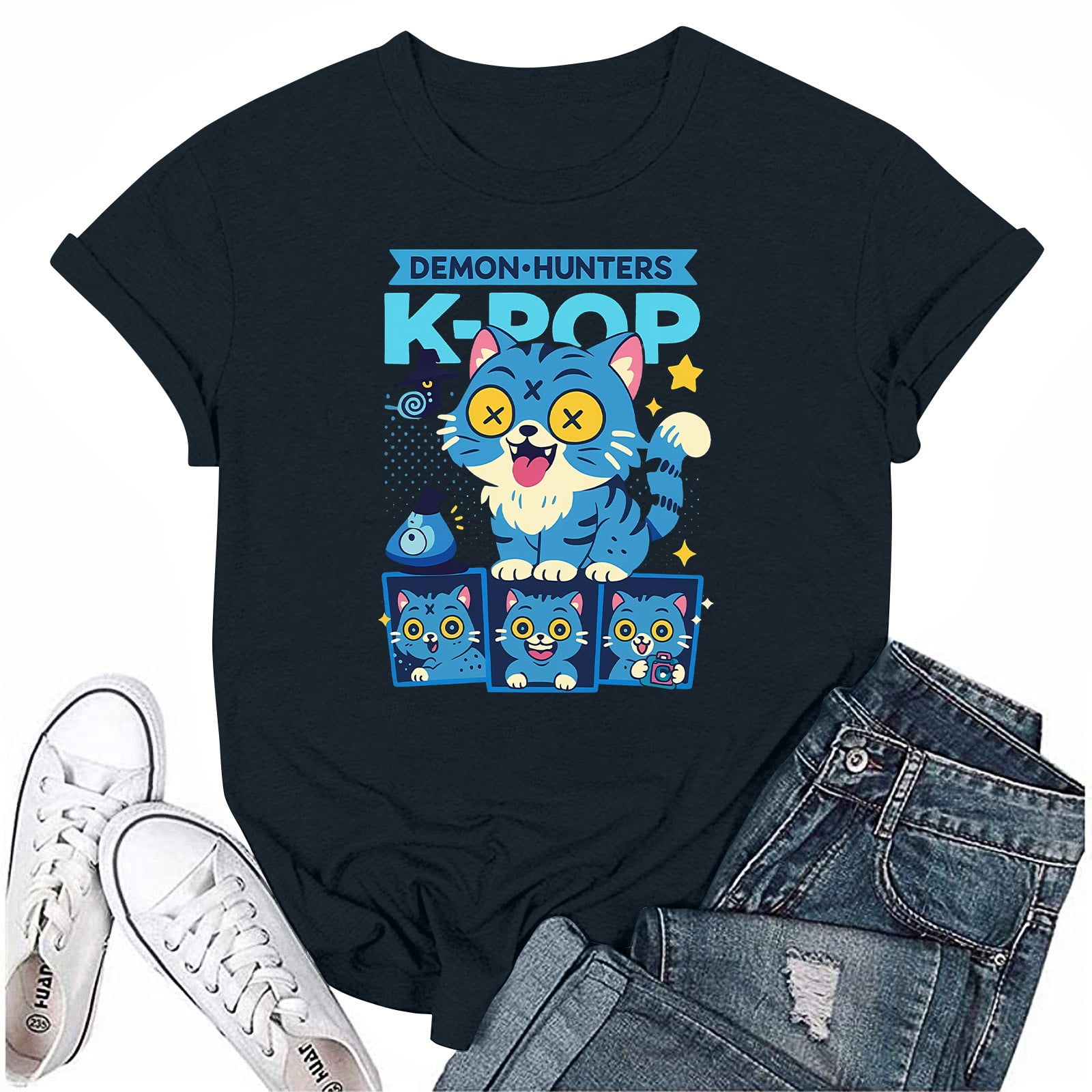 Moonsky Kpop Demon Derpy Tiger Kpop Demon Hunter T Shirt Short Sleeve