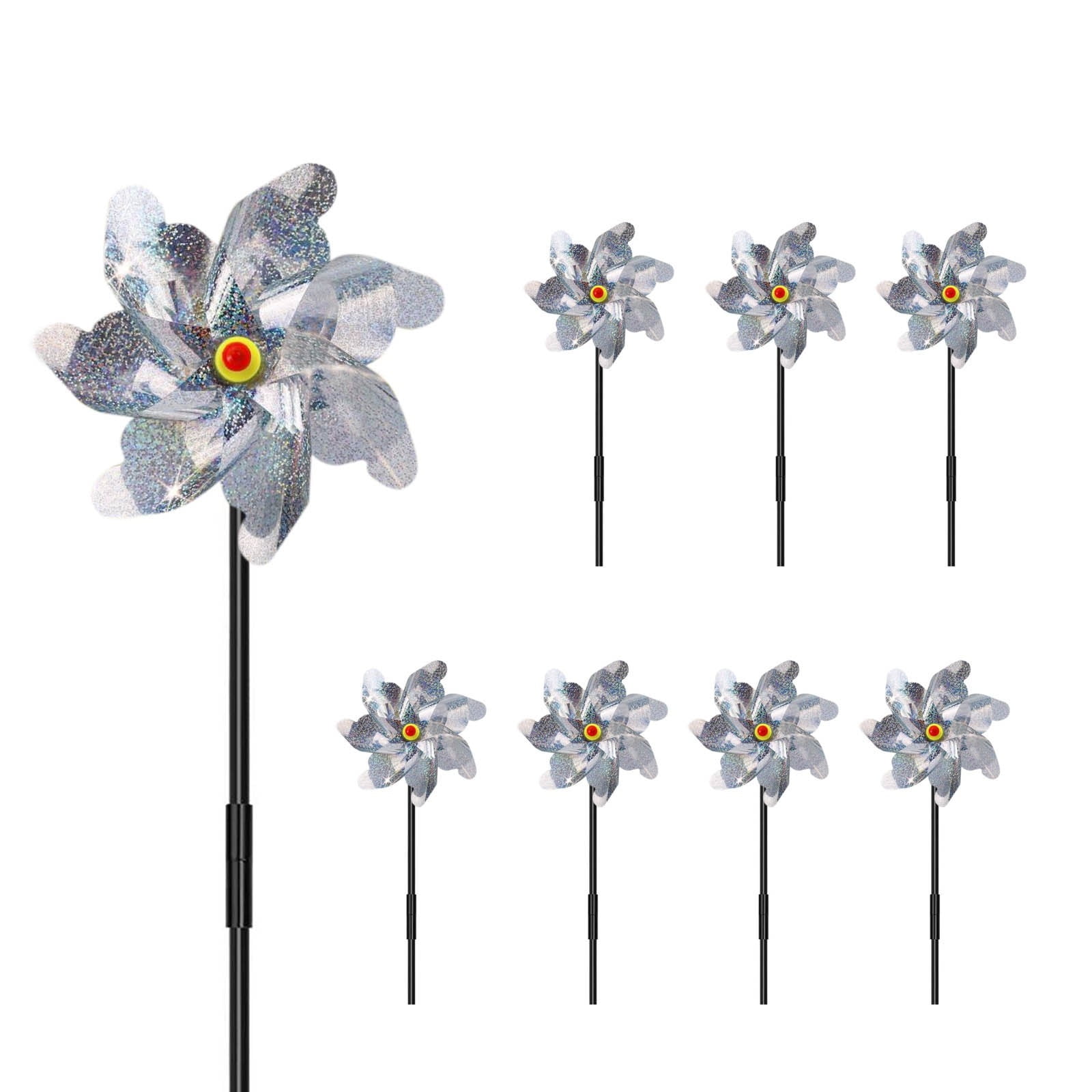 Moonsky Reflective Bird Deterrent Pinwheels, 10 Pack Laser Sparkly Wind ...