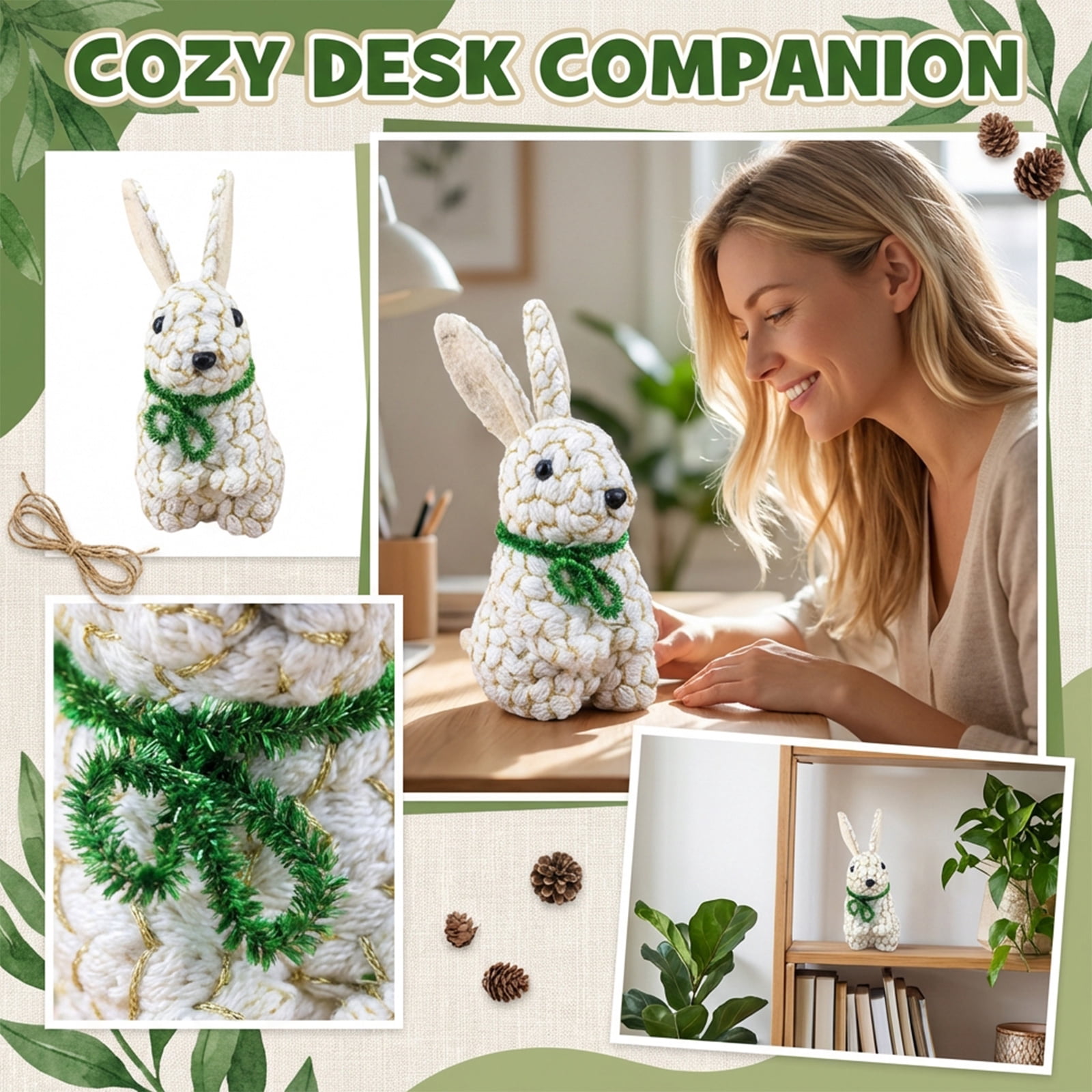 Moonsky Straw Woven Lying Bunny Figurine Natural Texture Tailless ...