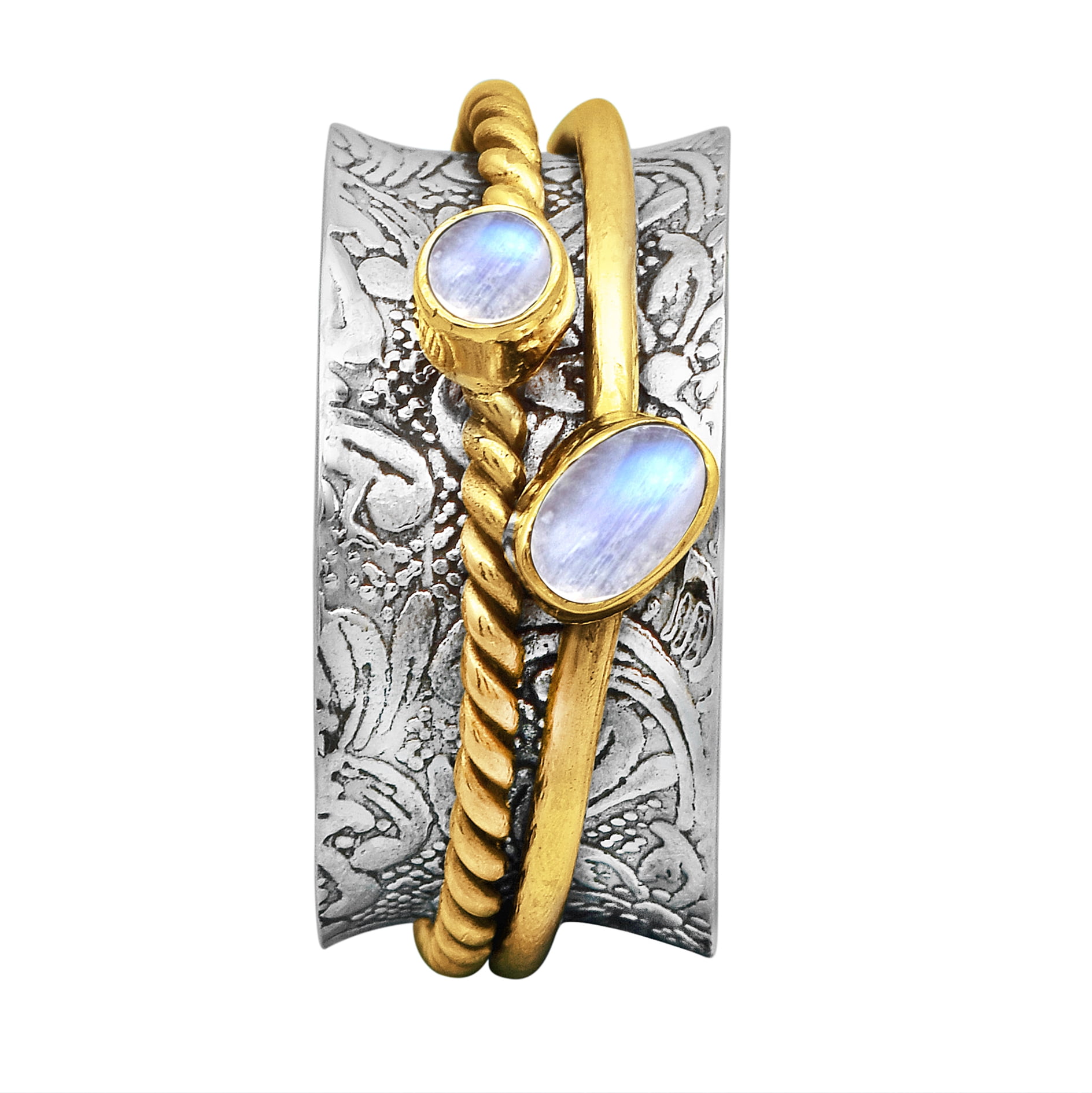 Mooneye Moonstone Dual Yellow Color Band 925 Sterling Silver Spinner ...