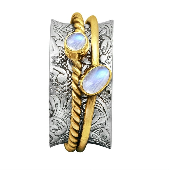 Mooneye Moonstone Dual Yellow Color Band 925 Sterling Silver Spinner ...