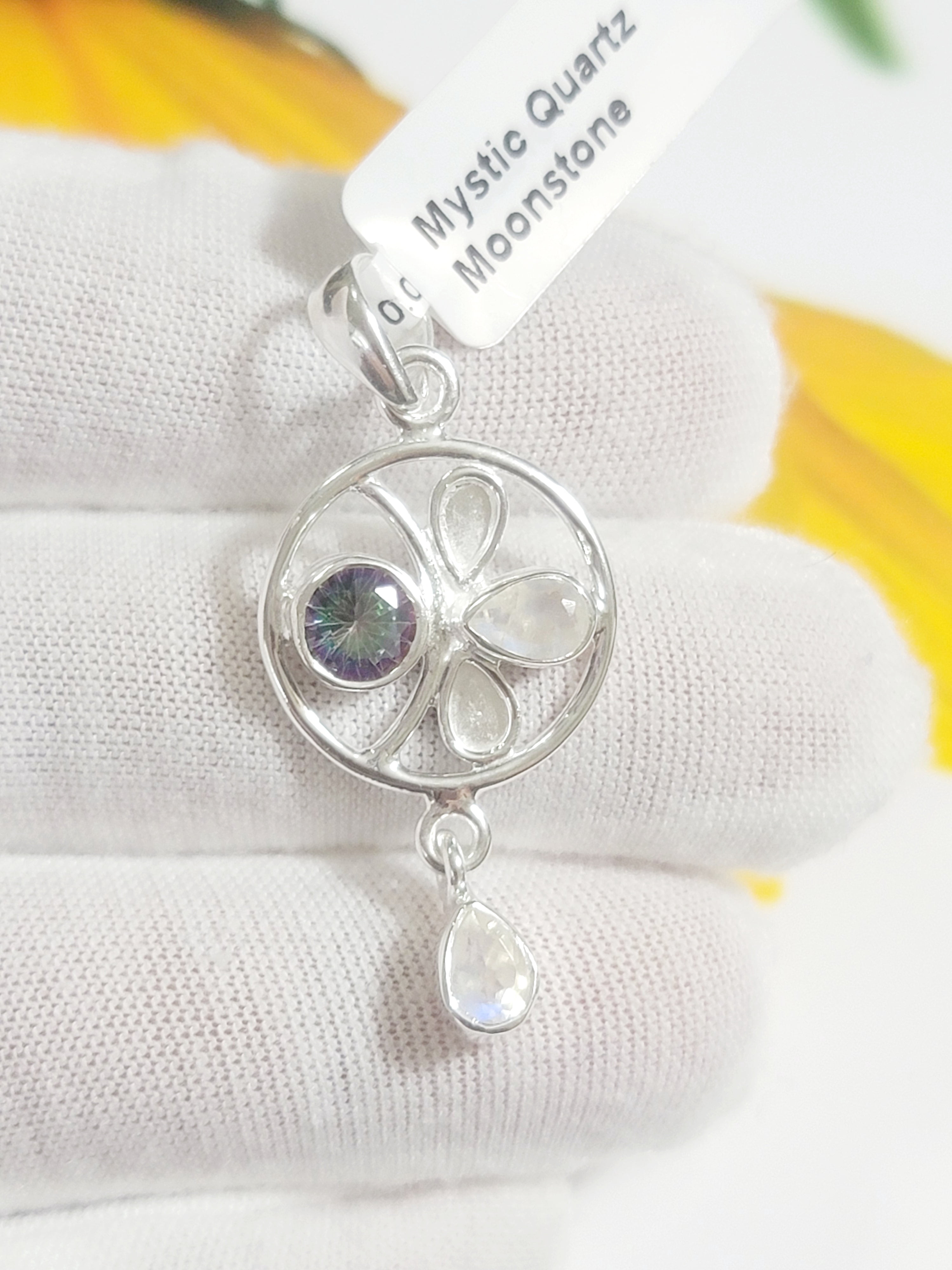 Moonstone Pendant, Mystic Quartz Pendant, Solid 925 Sterling Silver ...