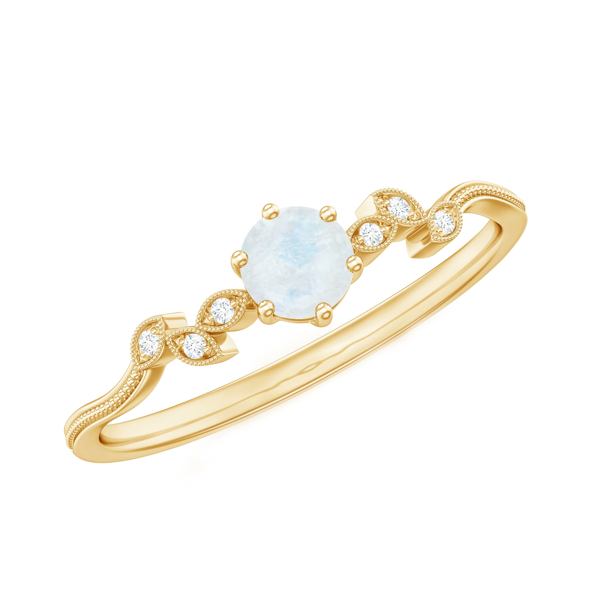 Rosec Jewels Moonstone Promise Ring with Diamond, Nature Inspired Leaf ...