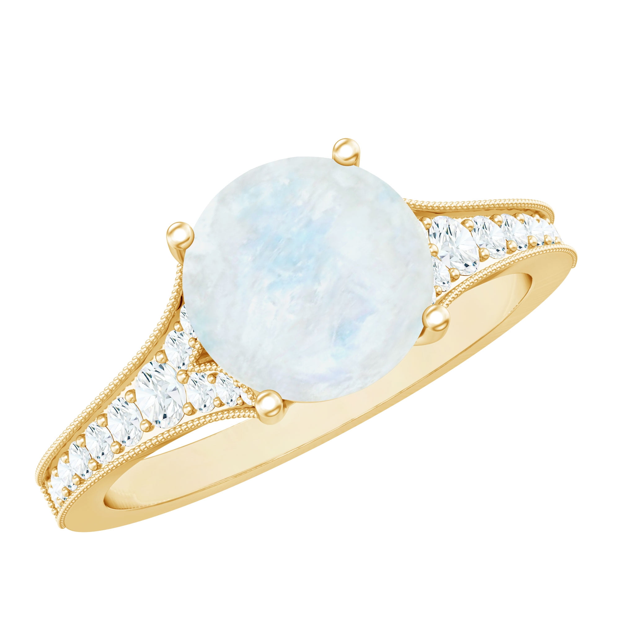 Rosec Jewels Moonstone Solitaire Ring with Diamond (8 mm) - Engagement ...