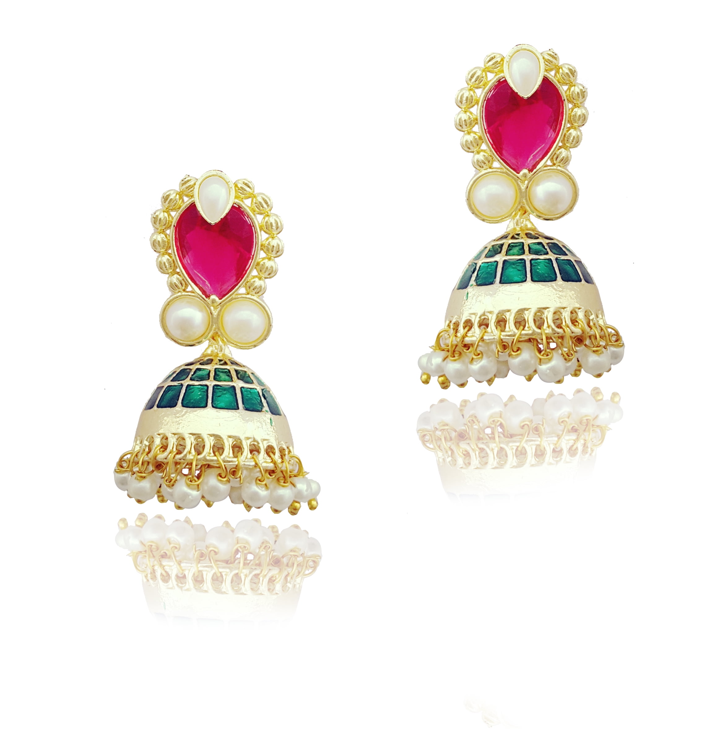 Moonstruck Traditional Indian Golden Minakari Jhumka Earrings With ...