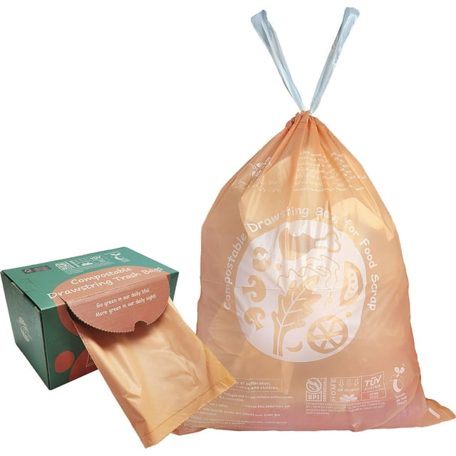 MoonyGREEN 4 Gallon Heavy Duty Compostable Drawstring Trash Bags 45 ...