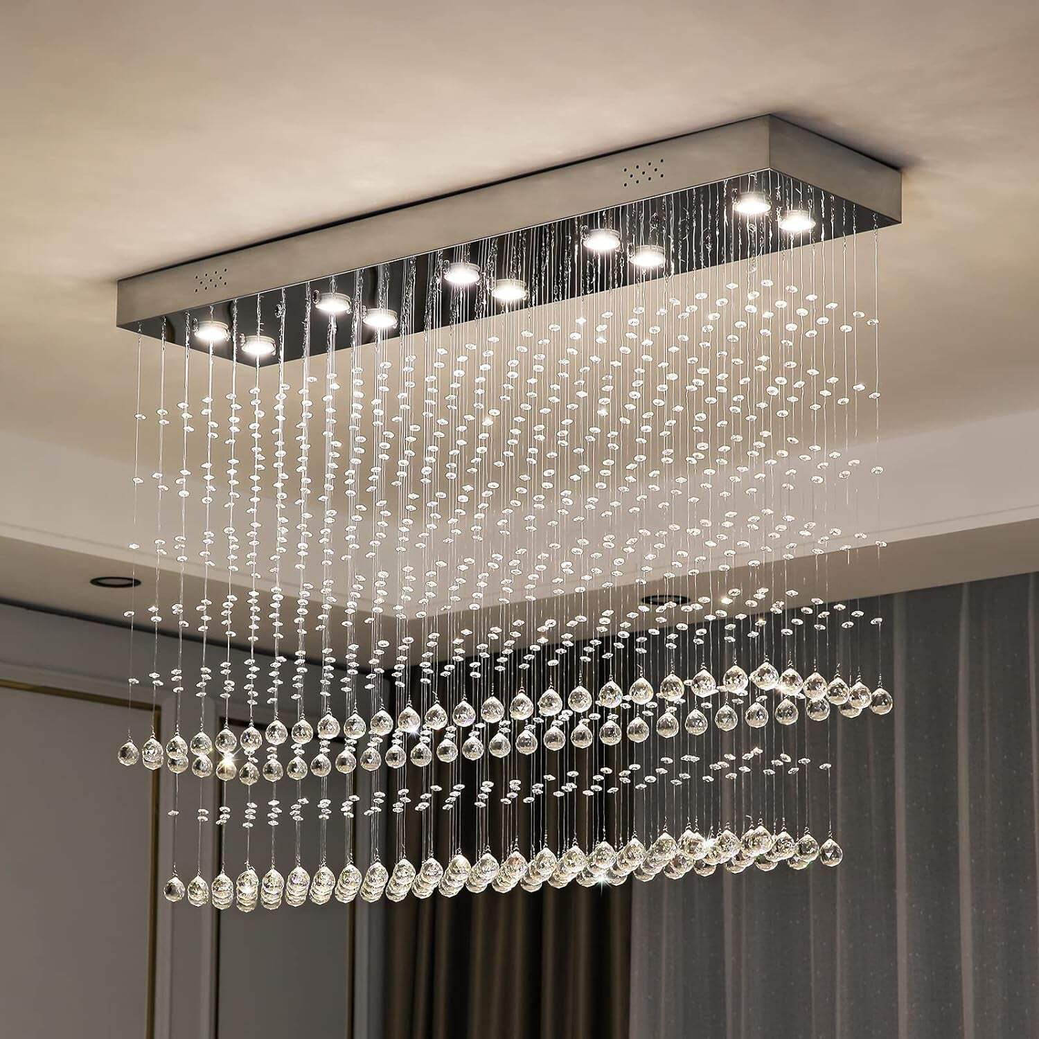Moooni Raindrop Crystal Chandelier Modern Rectangular Raindrop Ceiling ...