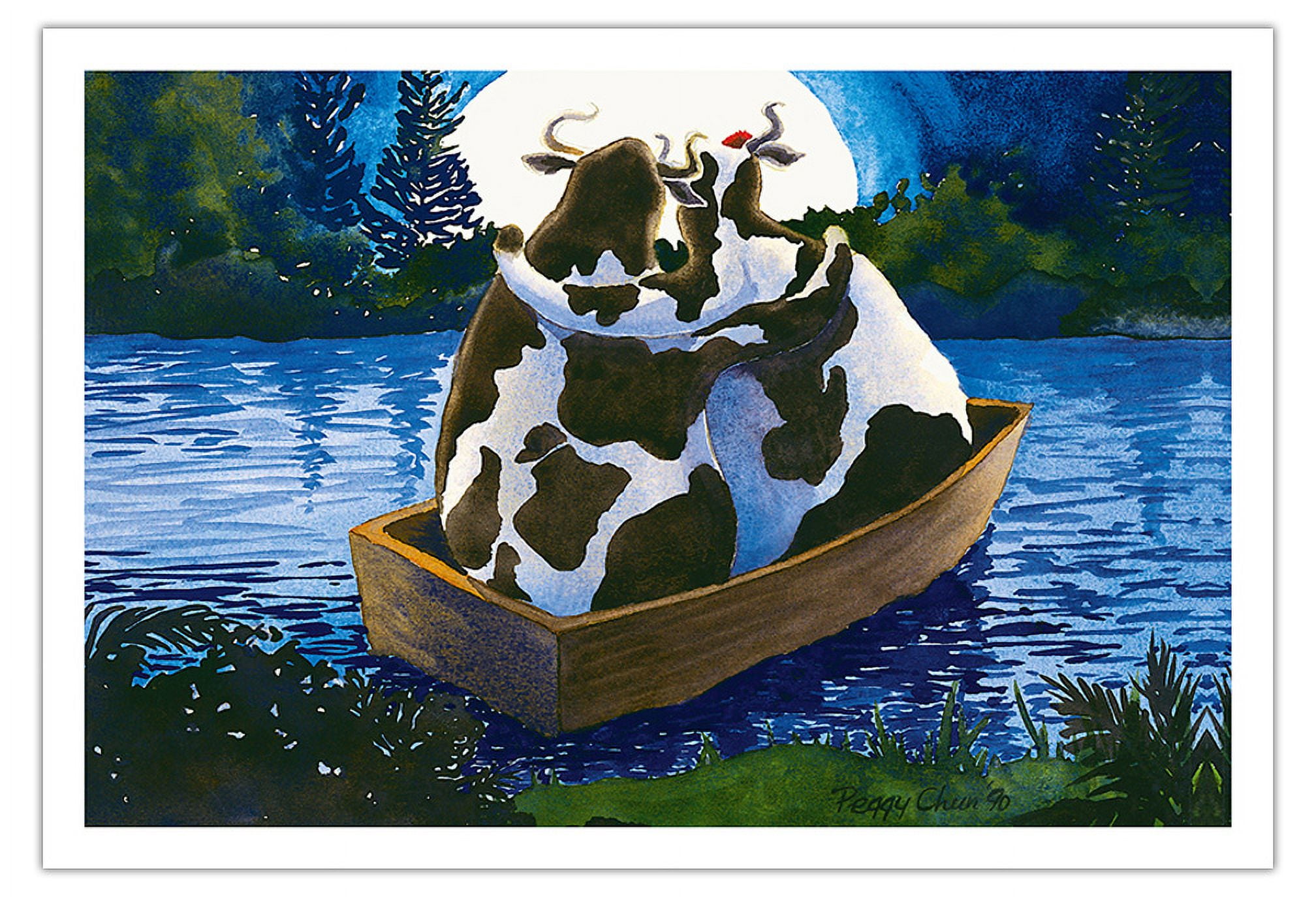 Moooon River - Two Hawaiian Cows in Love Gazing at Full Moon - From an ...