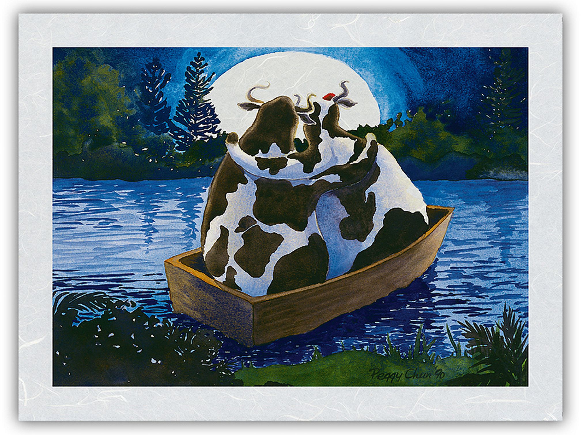 Moooon River - Two Hawaiian Cows in Love Gazing at Full Moon - From an ...