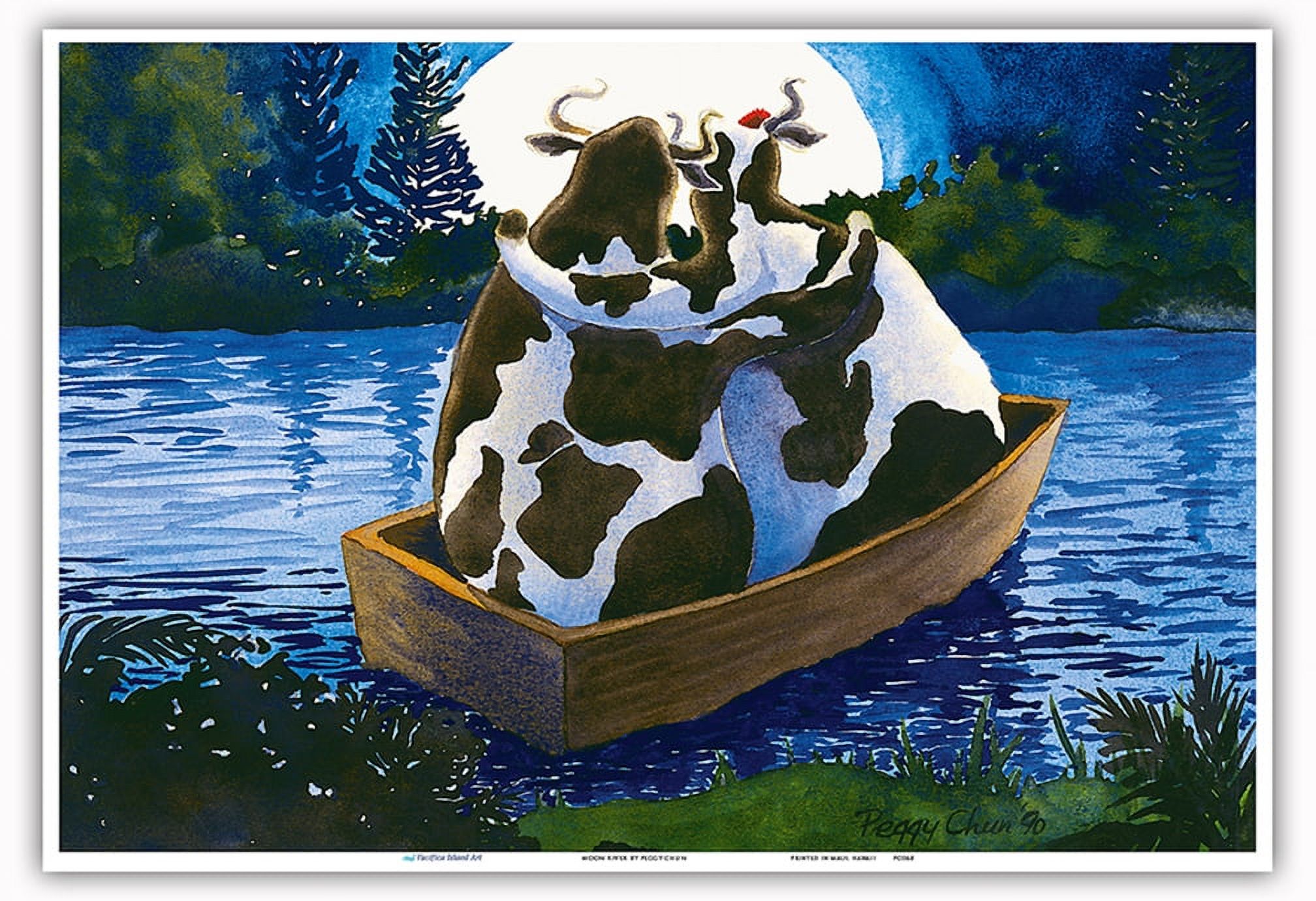 Moooon River - Two Hawaiian Cows in Love Gazing at Full Moon - From an ...