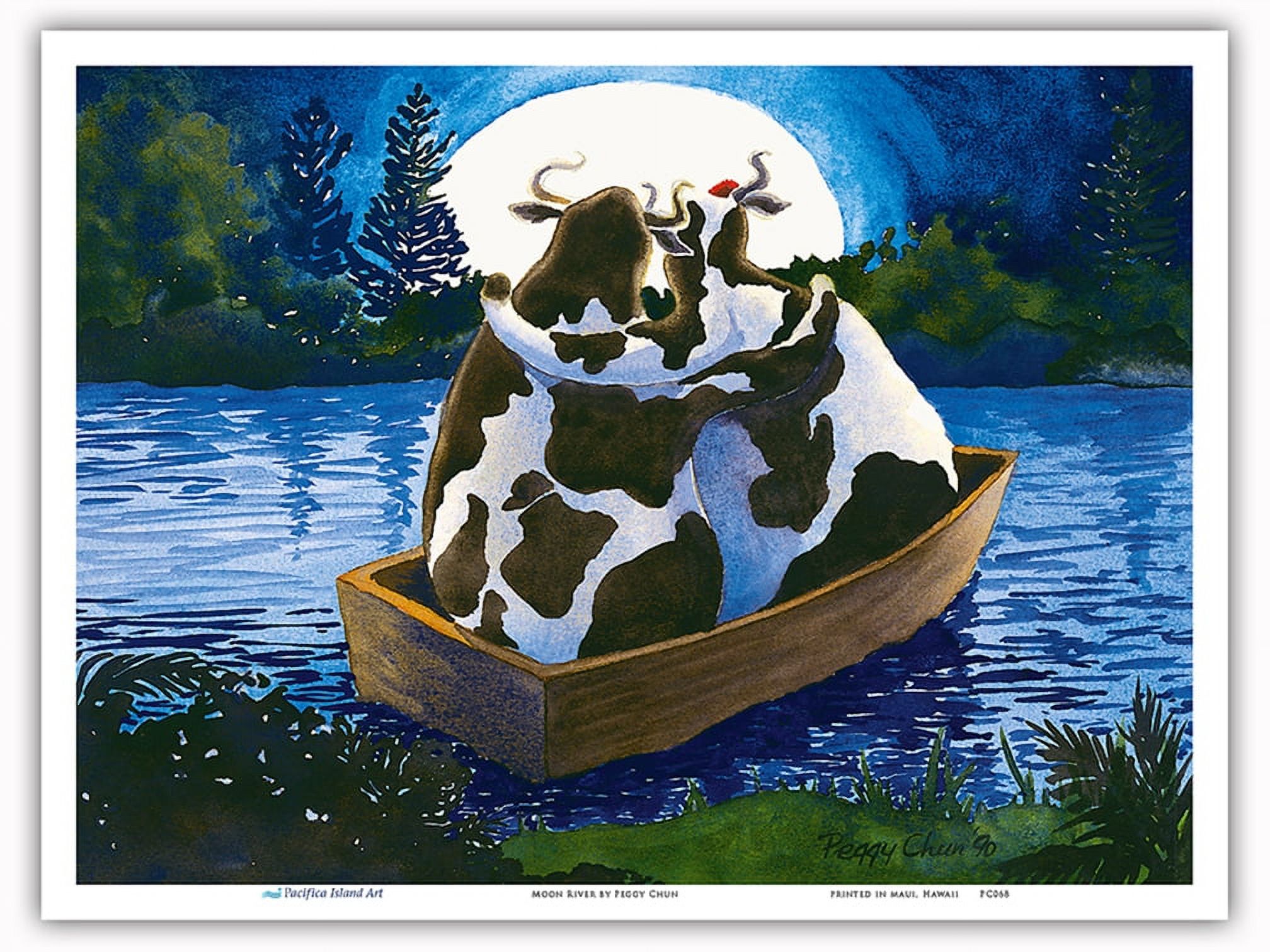 Moooon River - Two Hawaiian Cows in Love Gazing at Full Moon - From an ...