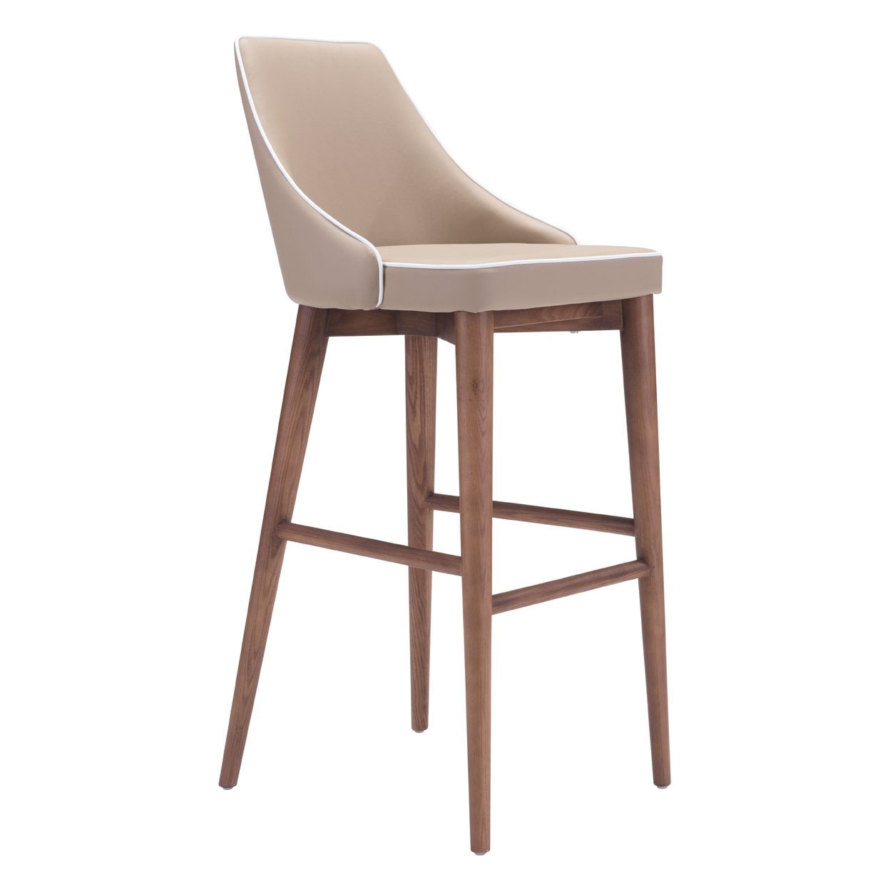 Moor Barstool Walnut Finish Slim Wing Back Dark Grey Beige Upholstered ...