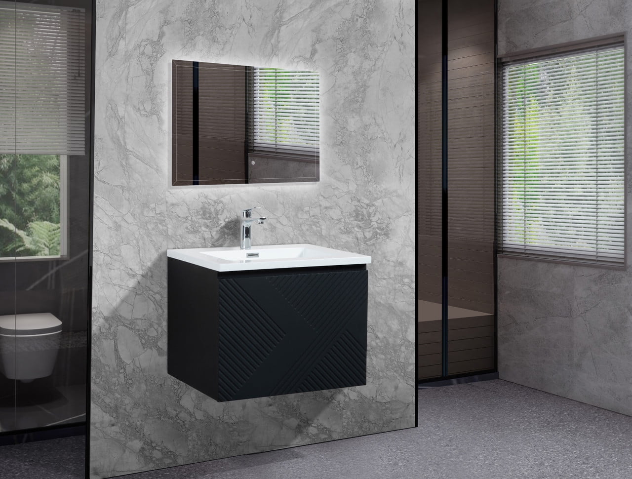 Moore 24 Inch Matte Black Wall Mount Vanity With A Integrated White Sink Walmart