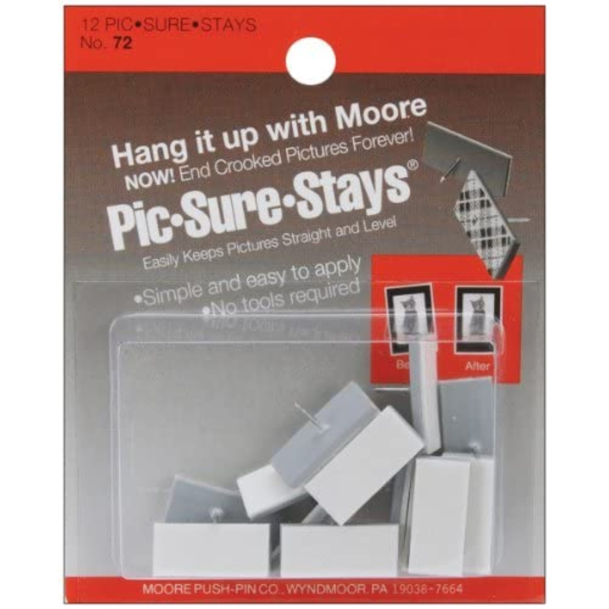 Moore Push Pin PS72 Pic Sure Stays Picture Hangers - 12 per Pack ...