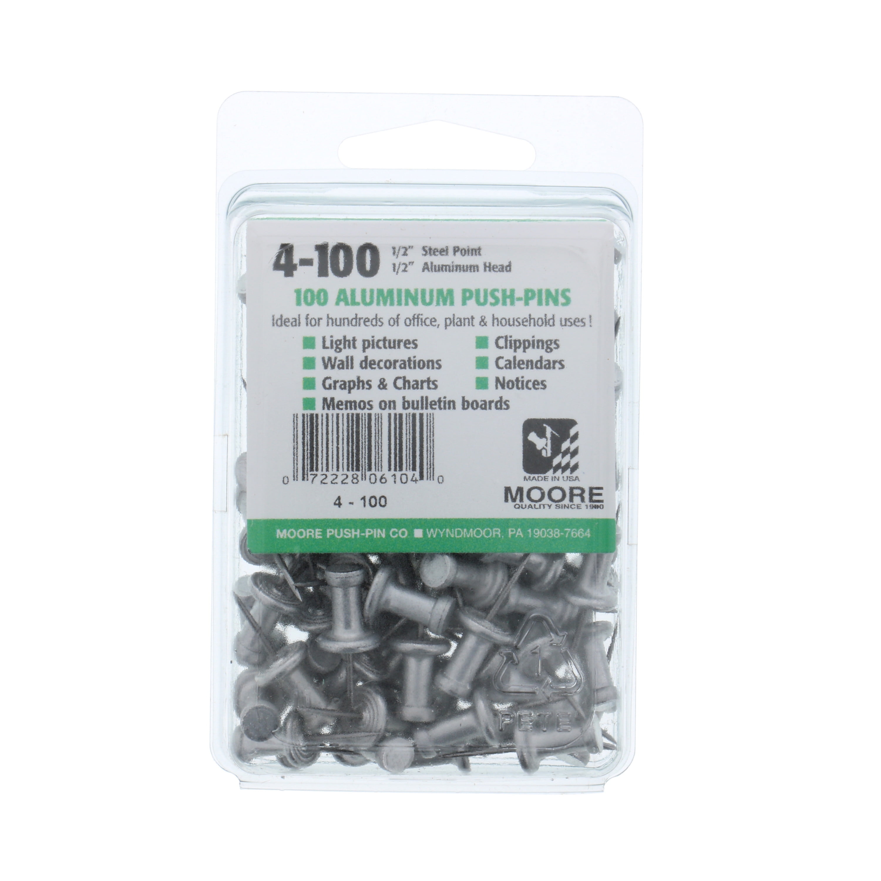 Moore Push-Pins, Aluminum, 1/2", 100/Pkg. - Walmart.com
