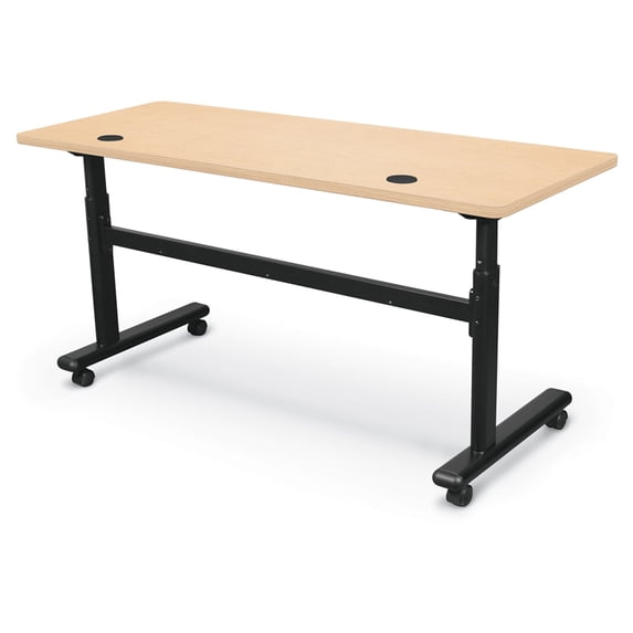 MooreCo Height Adjustable Flip Top Table 60x24 Fusion Maple Top Black ...