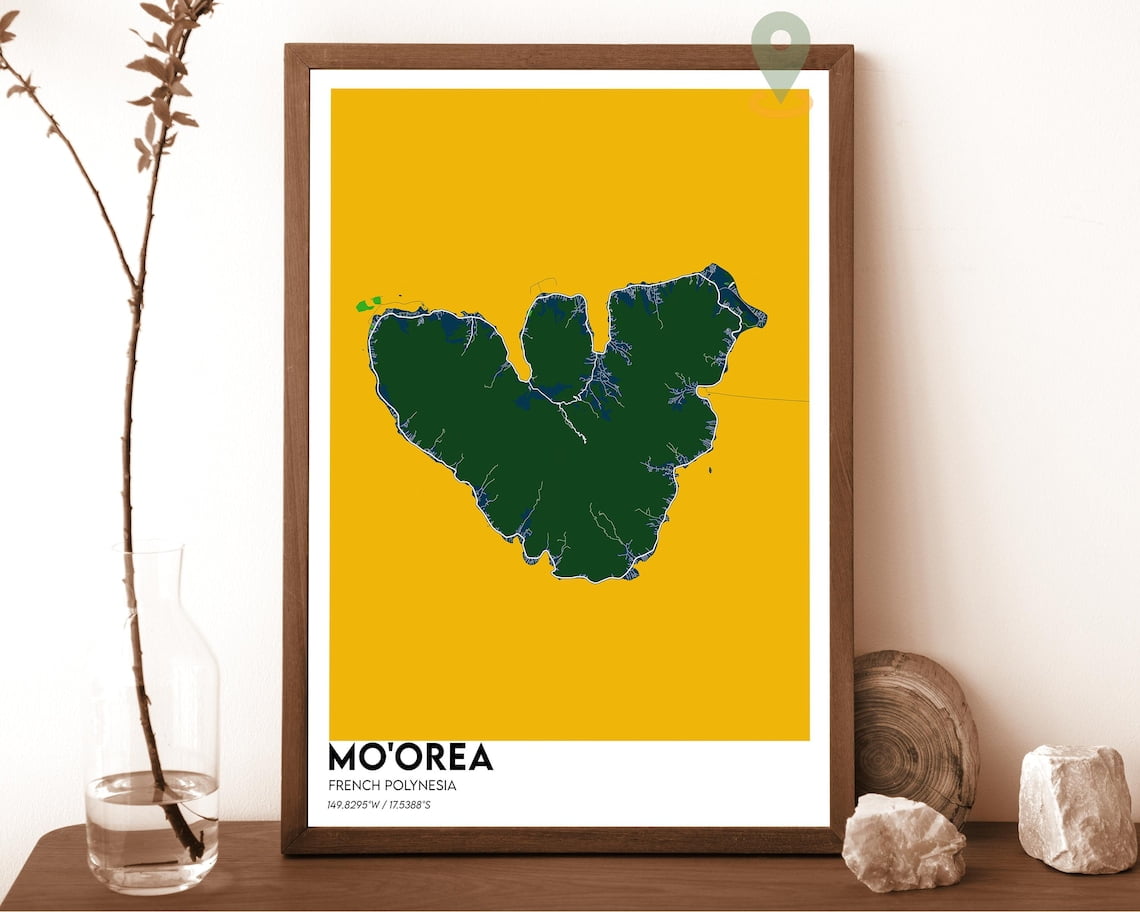 Moorea Map, Moorea Map Print, Moorea Wall Art, Moorea Travel Poster ...