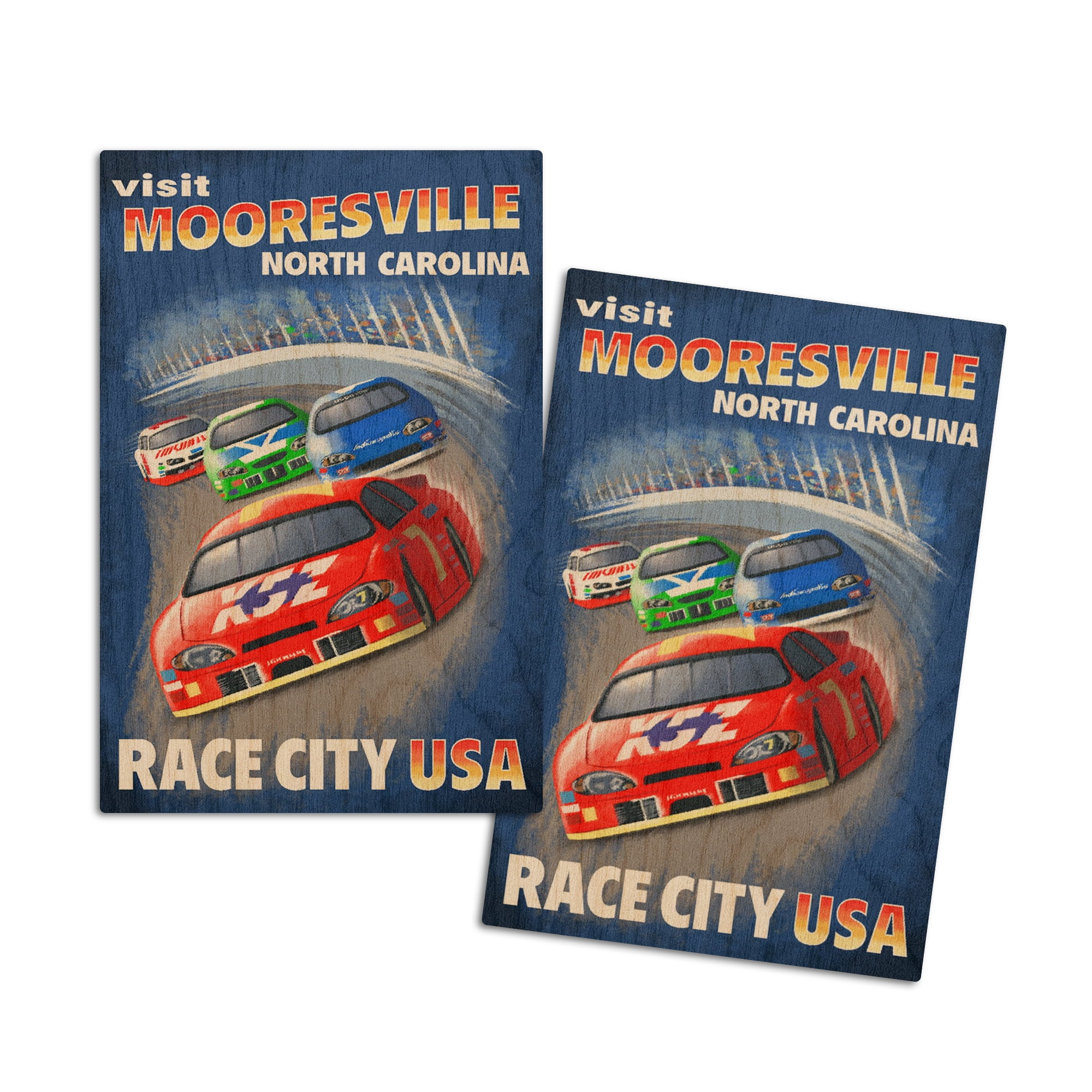 Mooresville, North Carolina, Racecar Scene (4x6 Birch Wood Postcards, 2 ...
