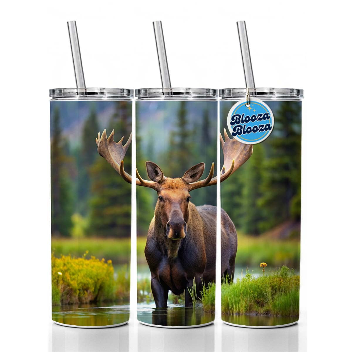 Moose 20oz Insulated Water Bottle Skinny Tumbler Includes Straw ...