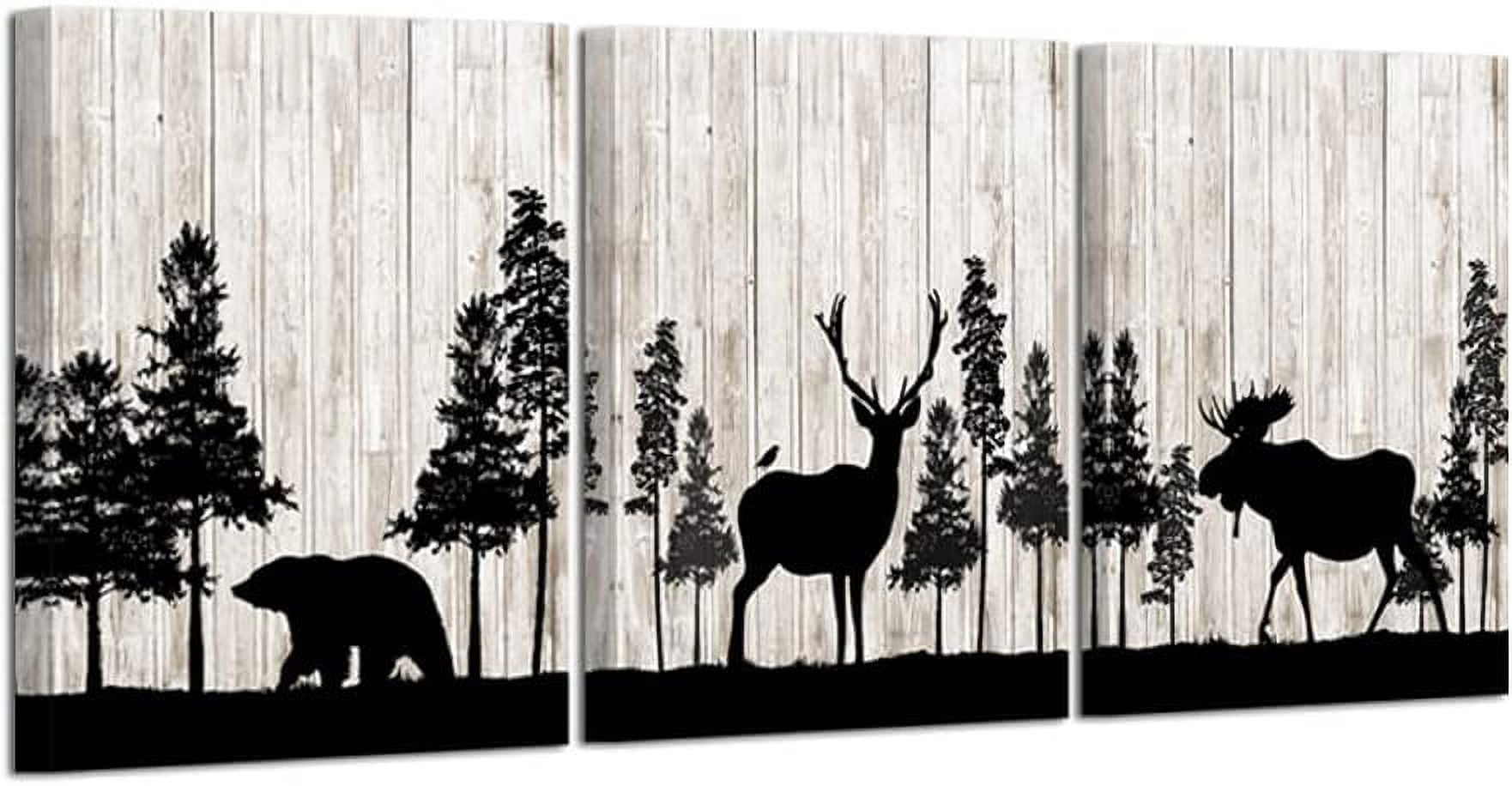 Moose Art Wall Decor For Cabin - Woods Theme Animal Bear And Moose Wall ...