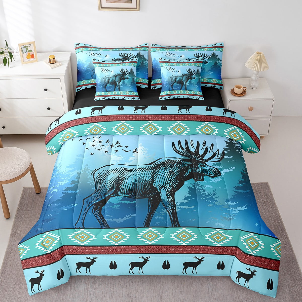 Moose Bed In A Bag Full Comforter Set 7 Piece, Hunting Western Animal ...