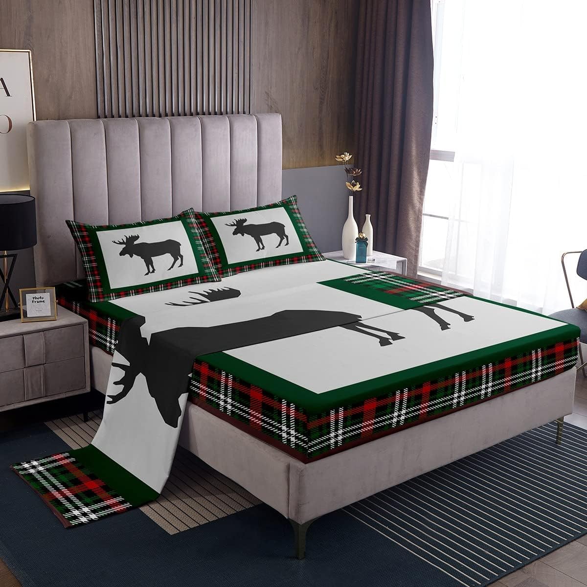 Moose Bed Sheet King Teens ,Red Green Buffalo Plaid Design Bed Sheets ...
