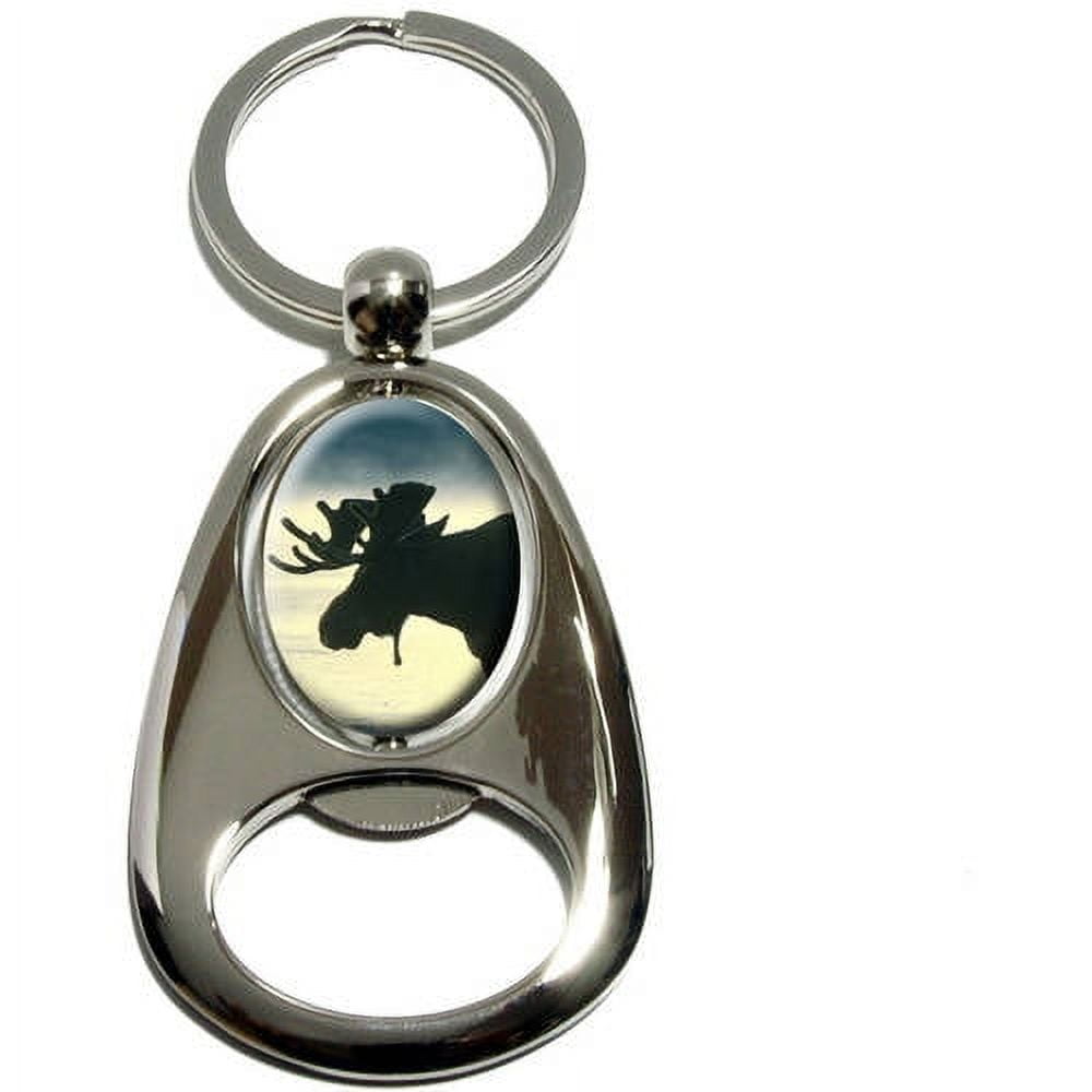 Moose, Chrome Plated Metal Spinning Oval Design Bottle Opener Keychain ...