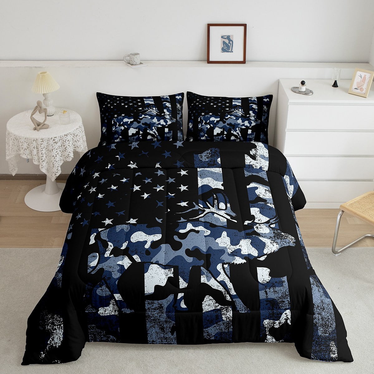 Moose Comforter Set Twin Elk Deer American Flag Bedding Set,Navy Blue ...