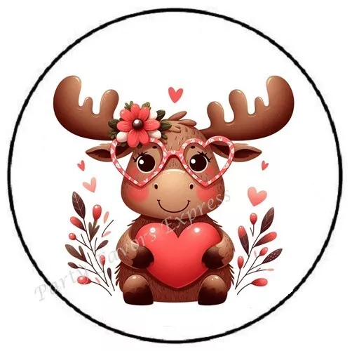 Moose Holding Heart Valentines Day Sticker Party Favors Sticker ...