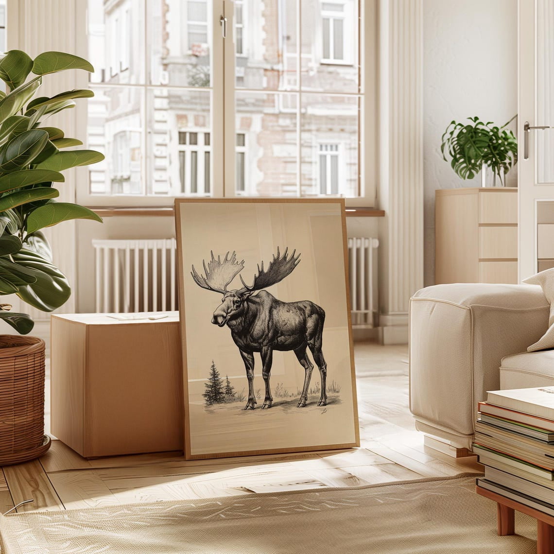 Moose Illustration Wall Art – Vintage Ink Drawing For Rustic Cabin ...