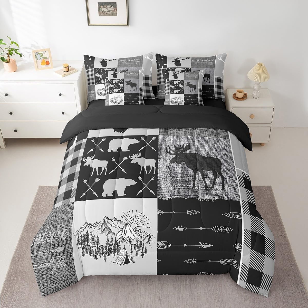 Moose King Bedding Set 7 Pieces, 1 Hunting Bear Comforter,1 Rustic Deer ...