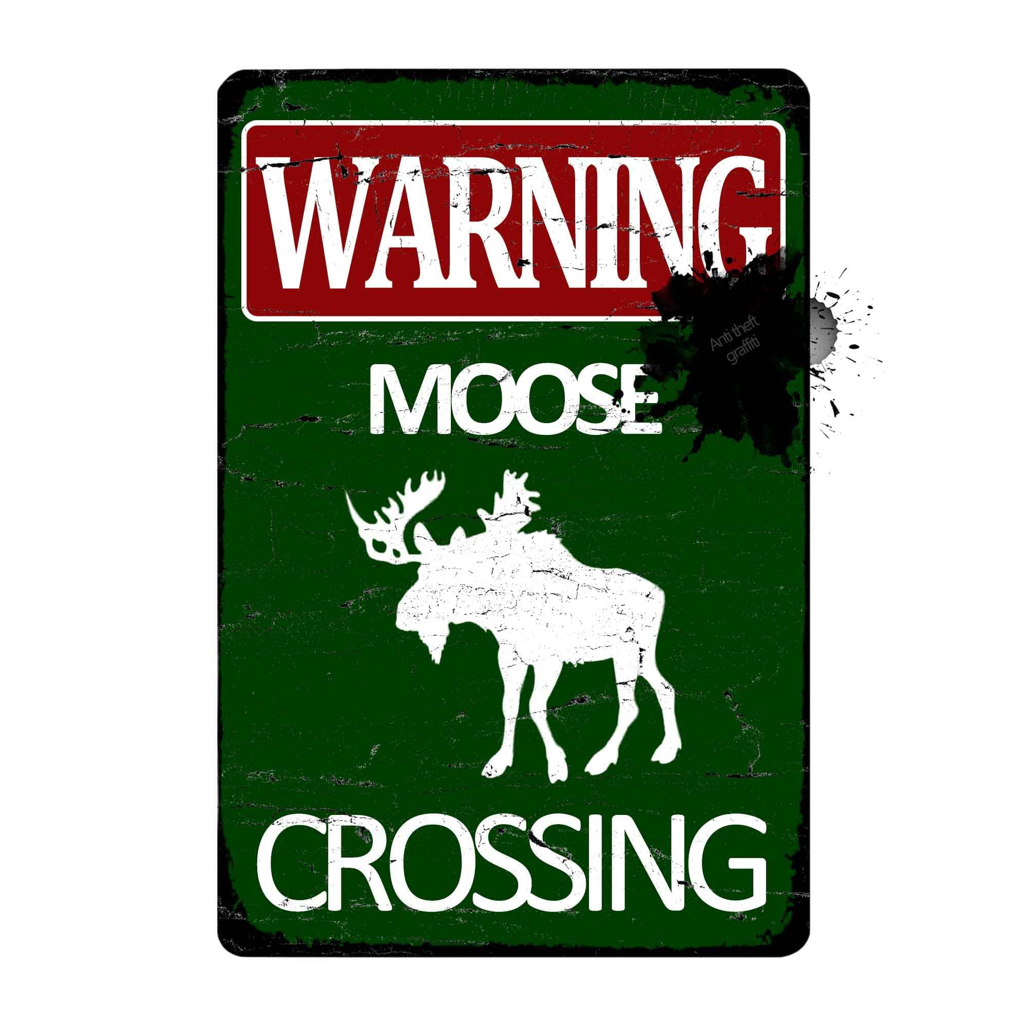 Moose Metal Sign, Funny Animal Crossing Signs, Warning Moose Crossing ...