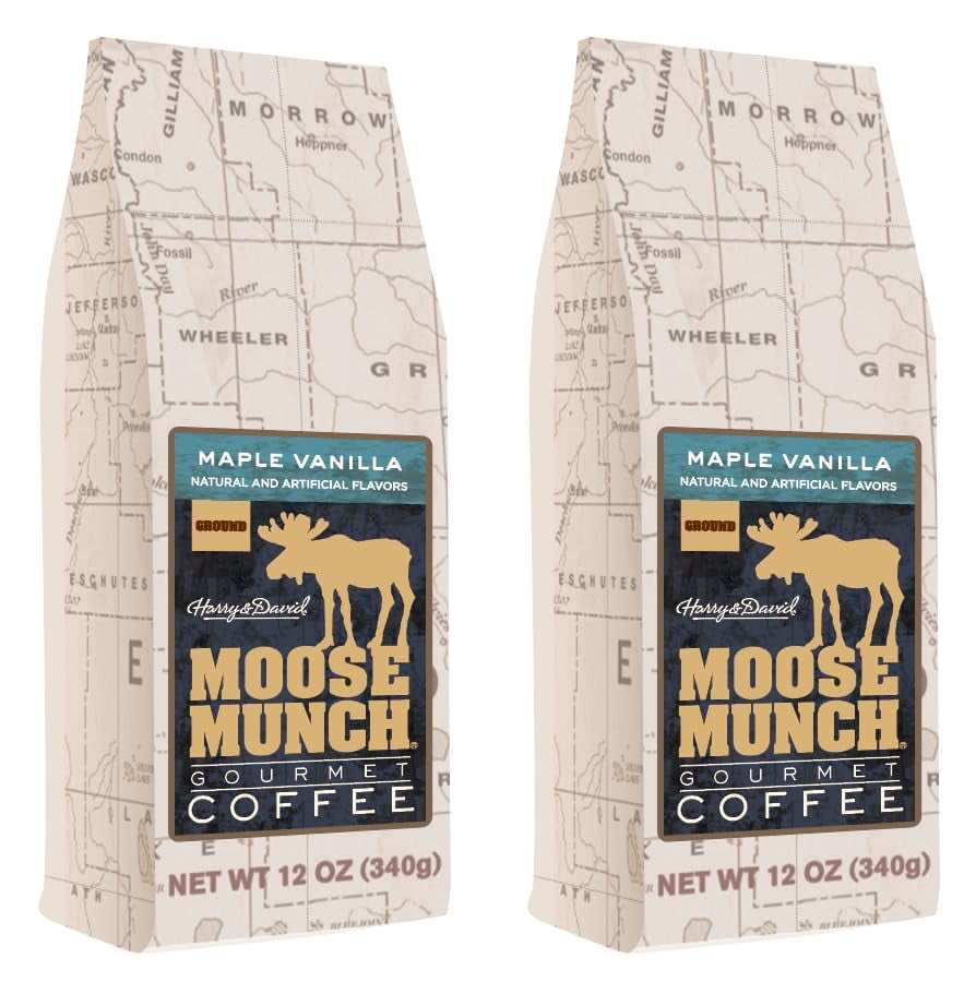 Moose Munch Maple Vanilla Ground Coffee – 2 Pack, 12 oz Bags – Smooth ...