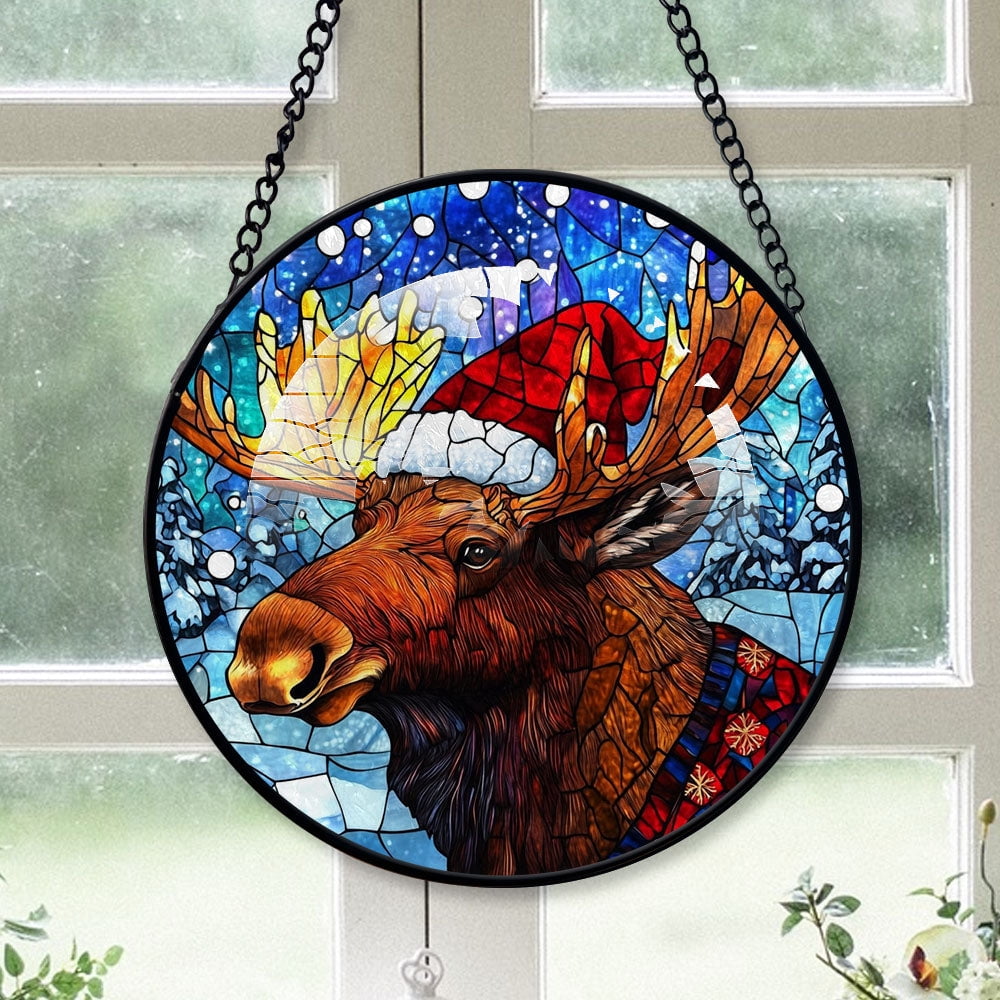 Moose Ornament Christmas 2025, Moose Stained Glass Sun Catcher ...