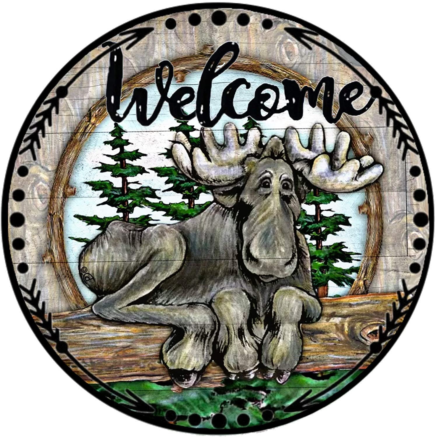 Moose Rustic Welcome Sign Wreath Attachment Door Hanging Metal Sign ...