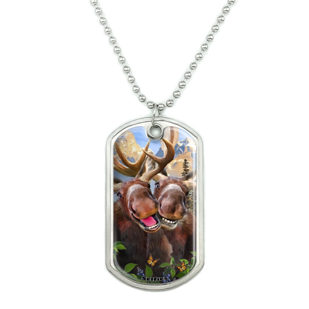 Moose Selfie Military Dog Tag Pendant Necklace with Chain - Walmart.com