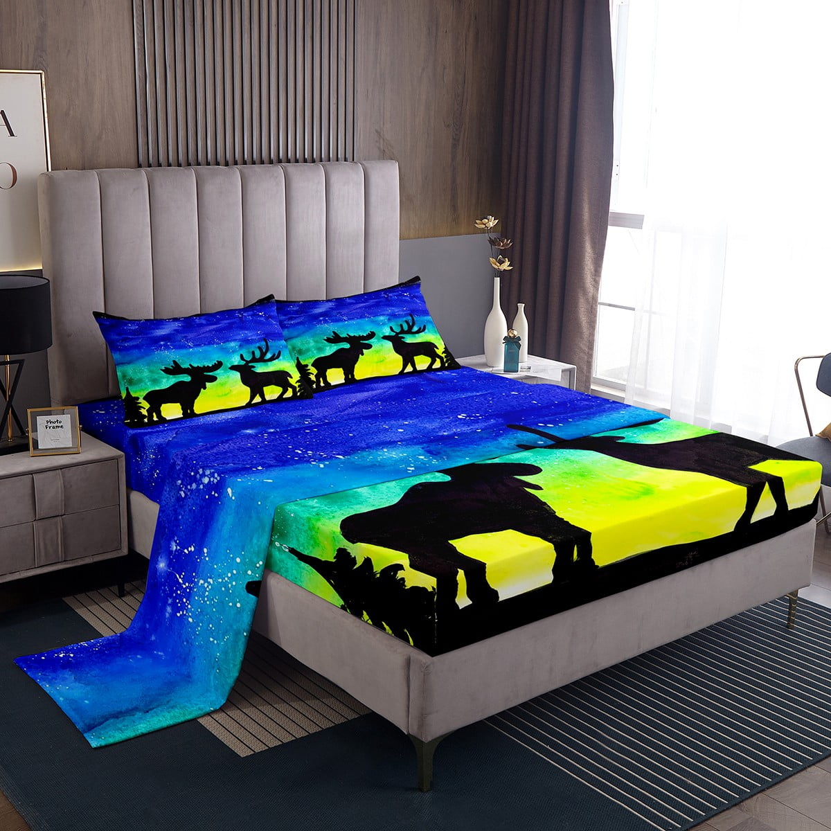 Moose Silhouette Sheet Set Elk Deer Dark Shadows Sheets,Gradient Yellow ...