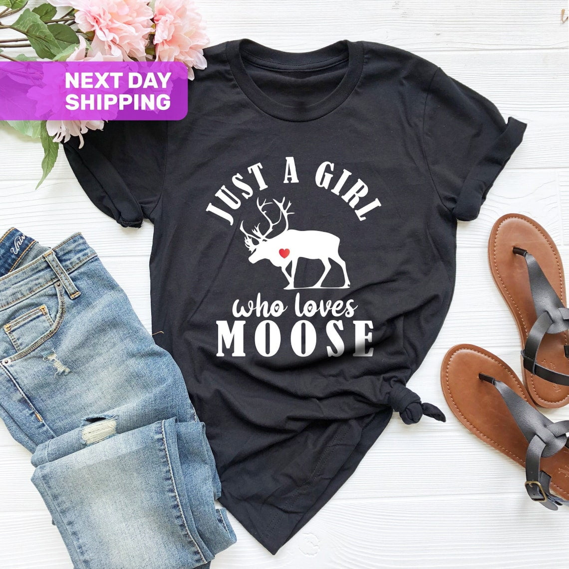 Moose T-shirt, Just a Girl Who Loves Moose, Moose Lover Gift Tshirt ...