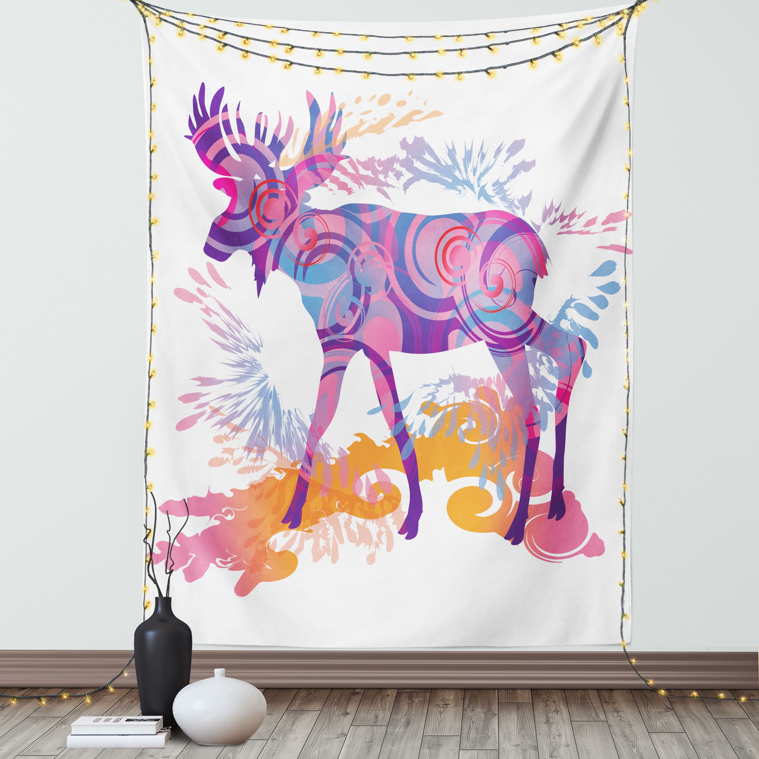 Moose Tapestry, Unusual Deer Figure with Trippy Featured Color Effects ...