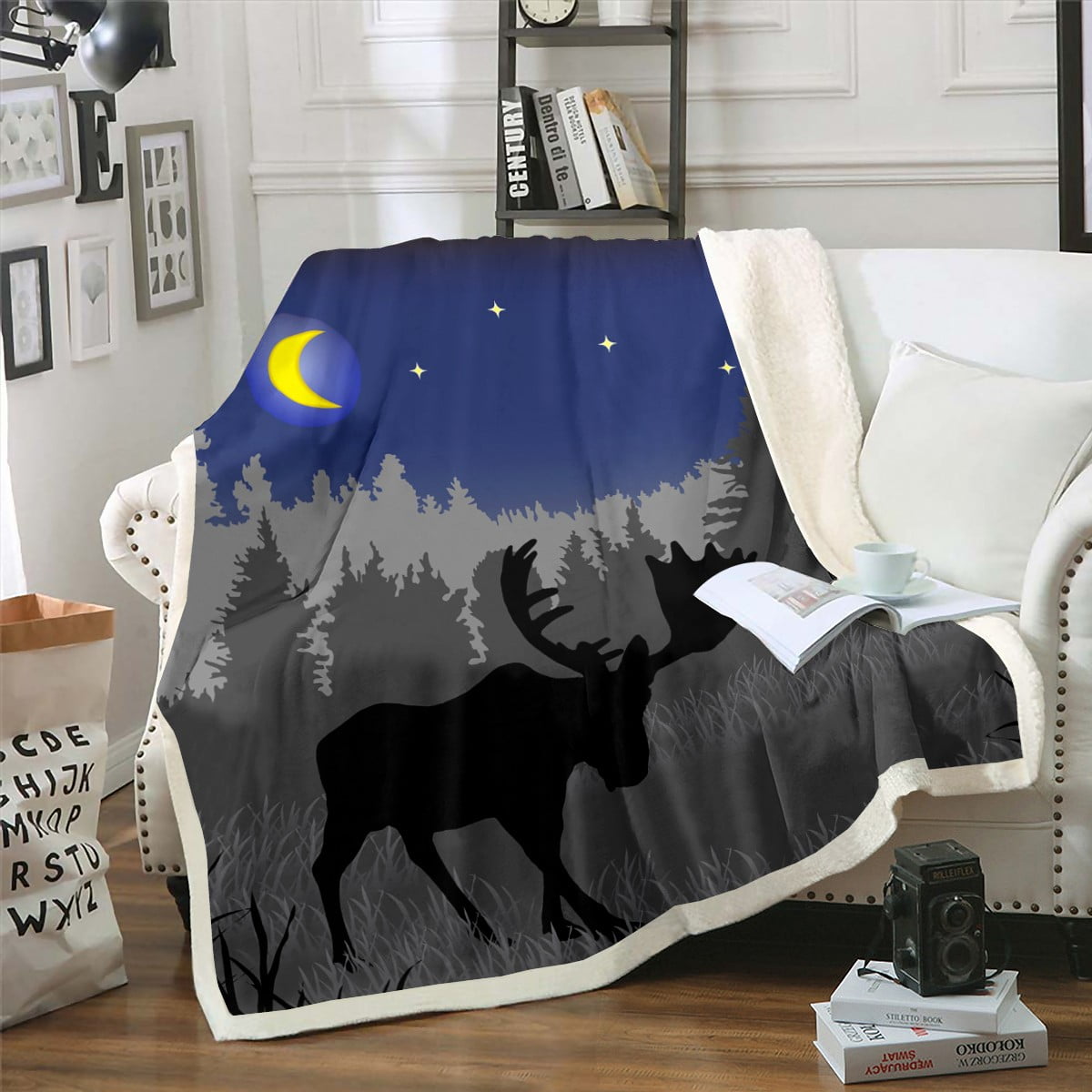 Moose Throw Blanket Elk Deer Silhouette Dark Shadows Fleece Blanket ...