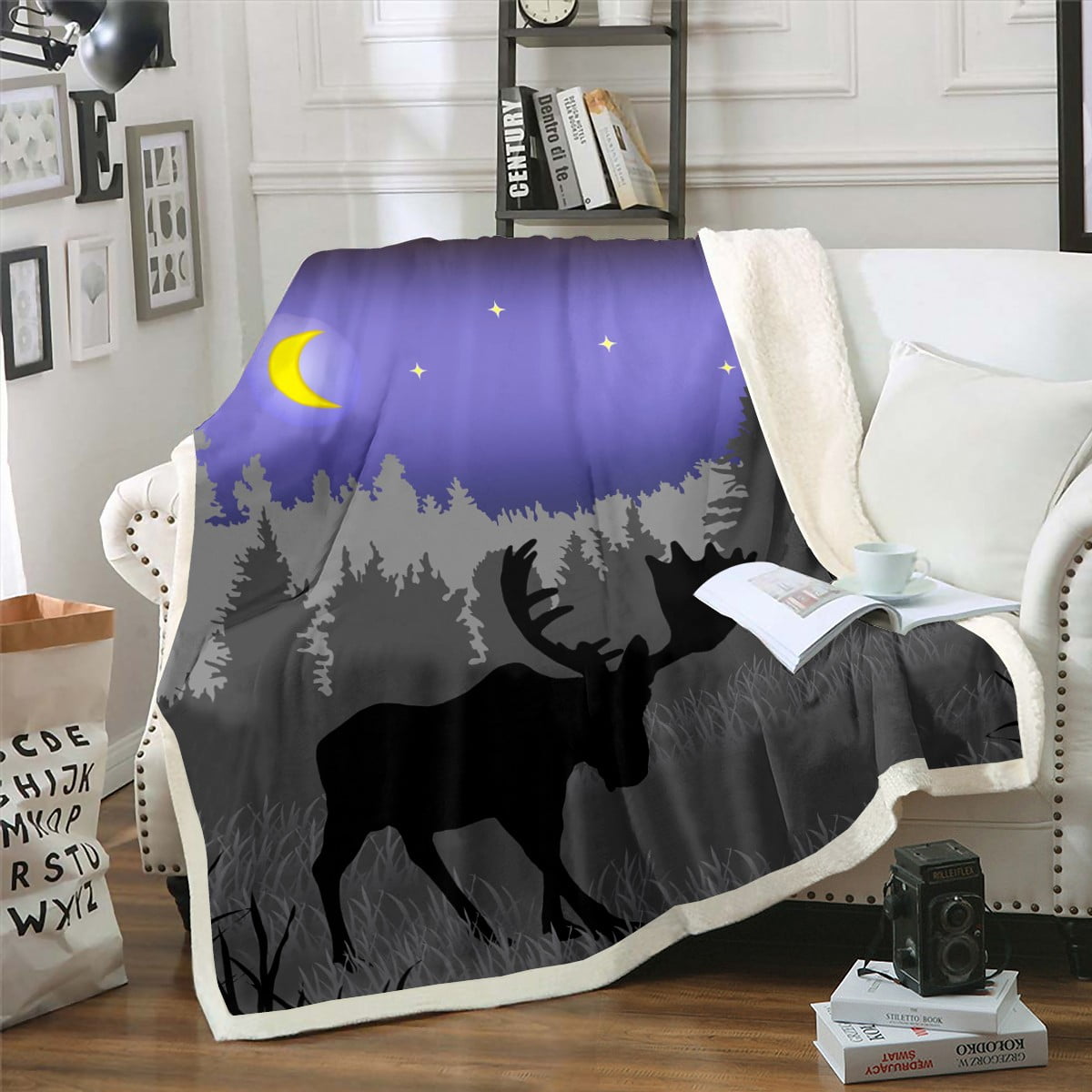 Moose Throw Blanket Elk Deer Silhouette Dark Shadows Fleece Blanket ...