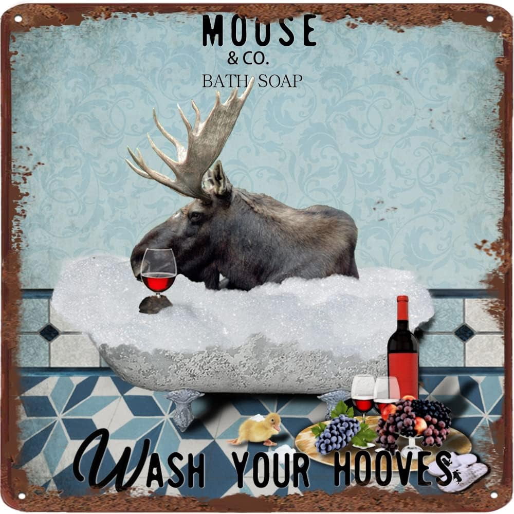 Moose Tin Sign Moose Lovers Gift Wash Your Hooves Retro Metal Tin Sign ...