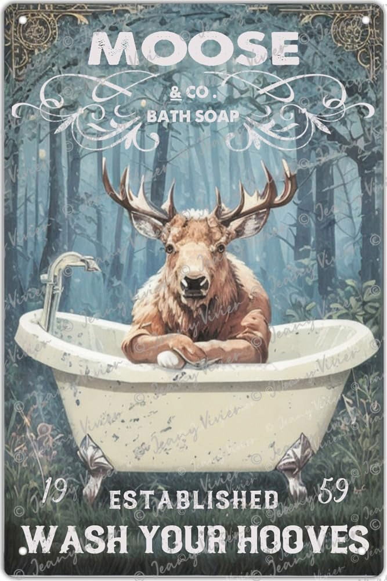 Moose Wash Your Hooves Sign, Funny Moose Bathroom Decor, Funny Restroom ...
