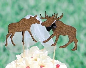 Moose Wedding Cake Topper,Bull and Cow Moose Bride and Groom,Rustic Country Chic Wedding,for ...