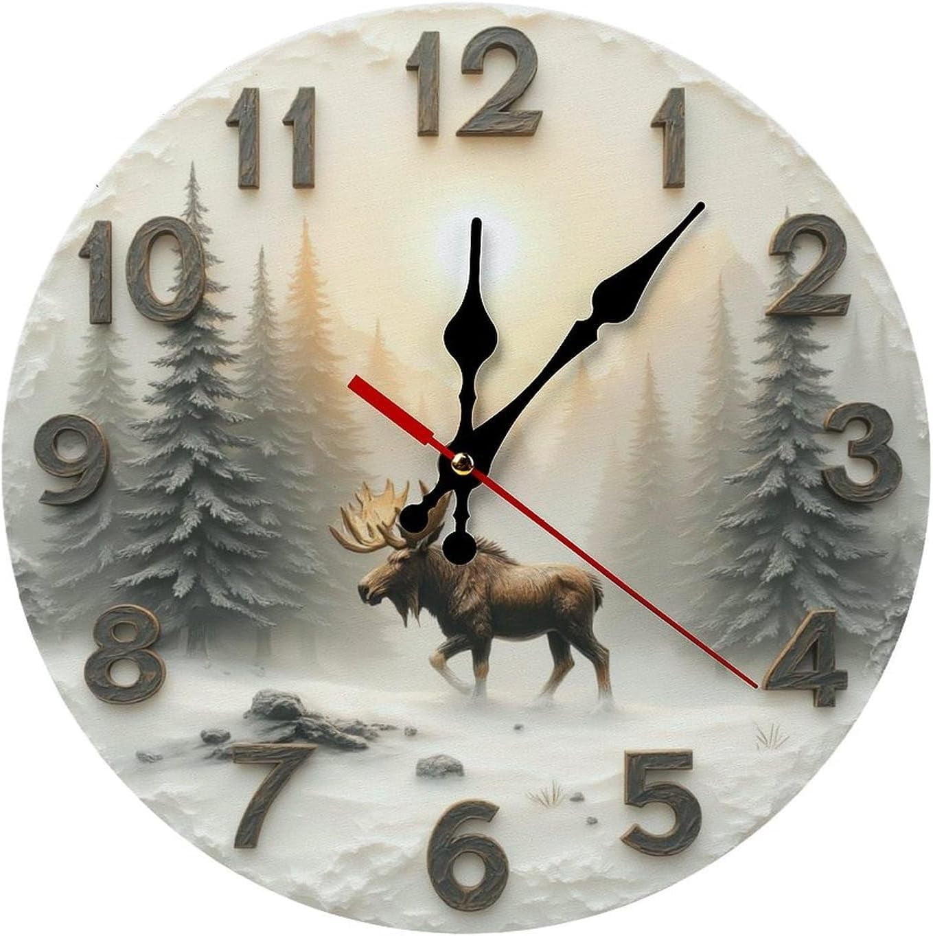 Moose Winter Forest Wall Clock Scenic Art Decor 2D Silent Wooden ...